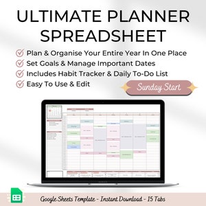 Digital Planner Spreadsheet Google Sheets Annual Planner Monthly ...