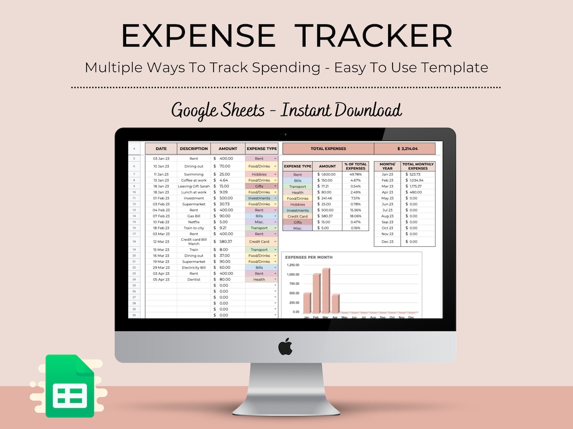 Expense Tracker Spreadsheet Google Sheets Expense Tracker - Etsy Australia