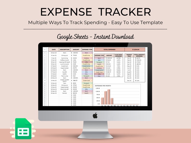 Expense Tracker Spreadsheet Google Sheets Expense Tracker - Etsy Australia
