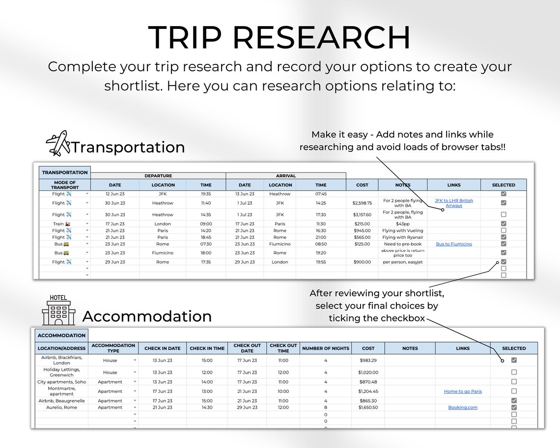 Travel Planner Google Sheets Travel Spreadsheet Template Travel Budget ...