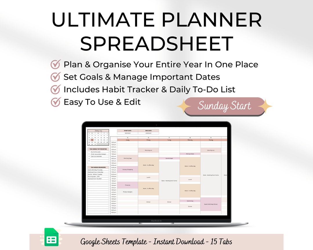 Google Sheets Digital Planner Annual Planner Monthly Planner Weekly ...