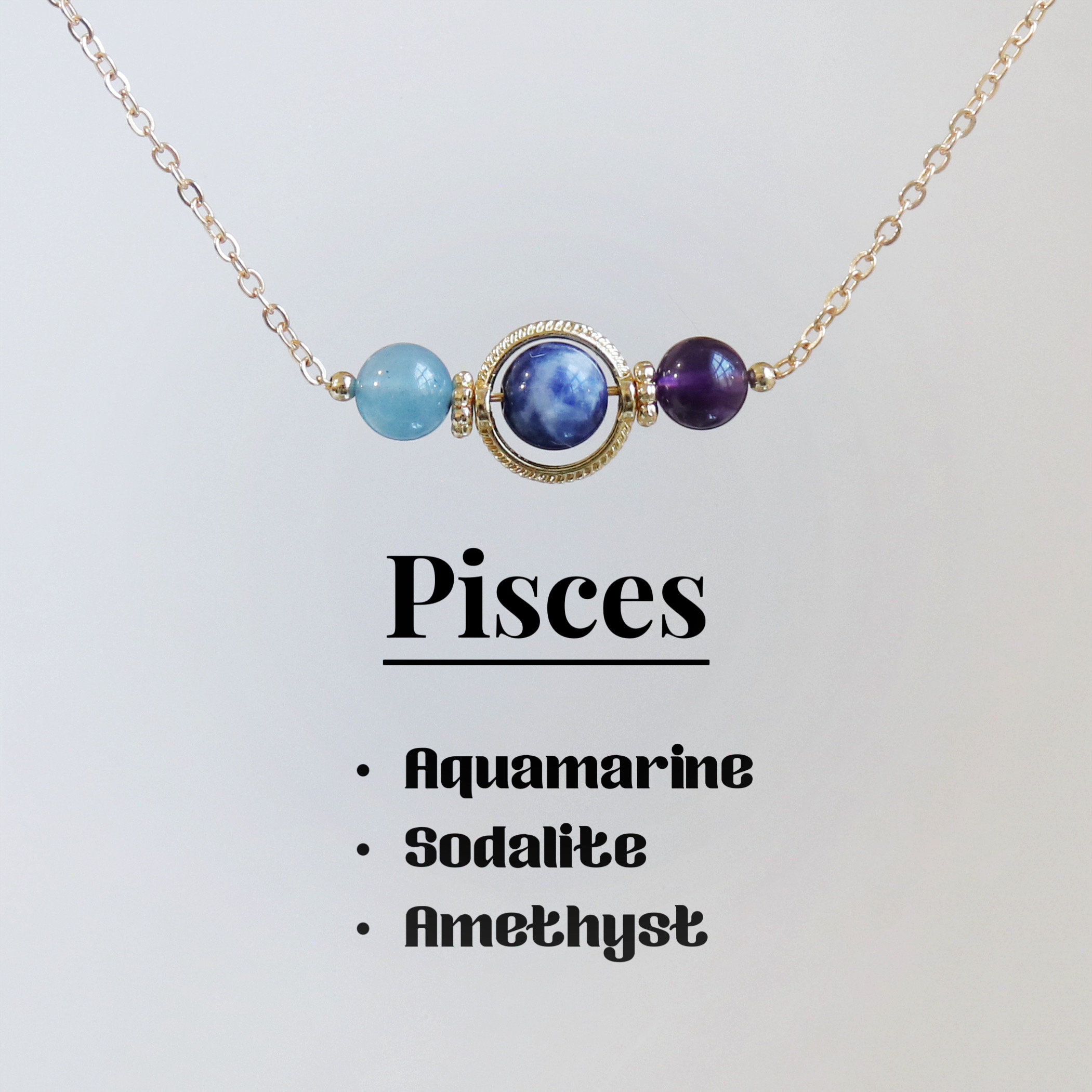 Pisces Crystal Necklace, Aquamarine-sodalite-amethyst , Zodiac Necklace ...