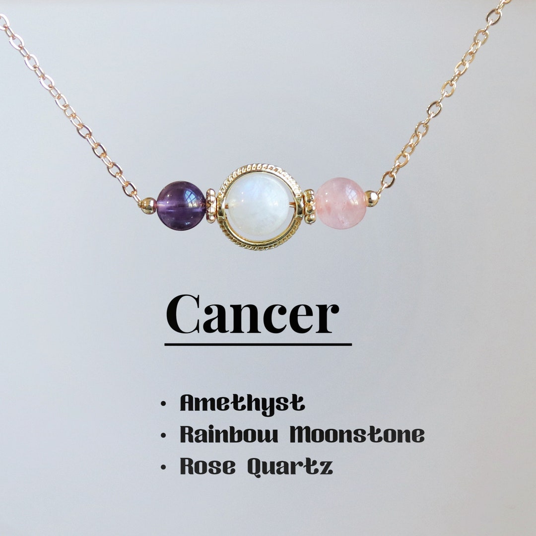 Cancer Crystal Necklace, Amethyst-rainbow Moonstone-rose Quartz ...