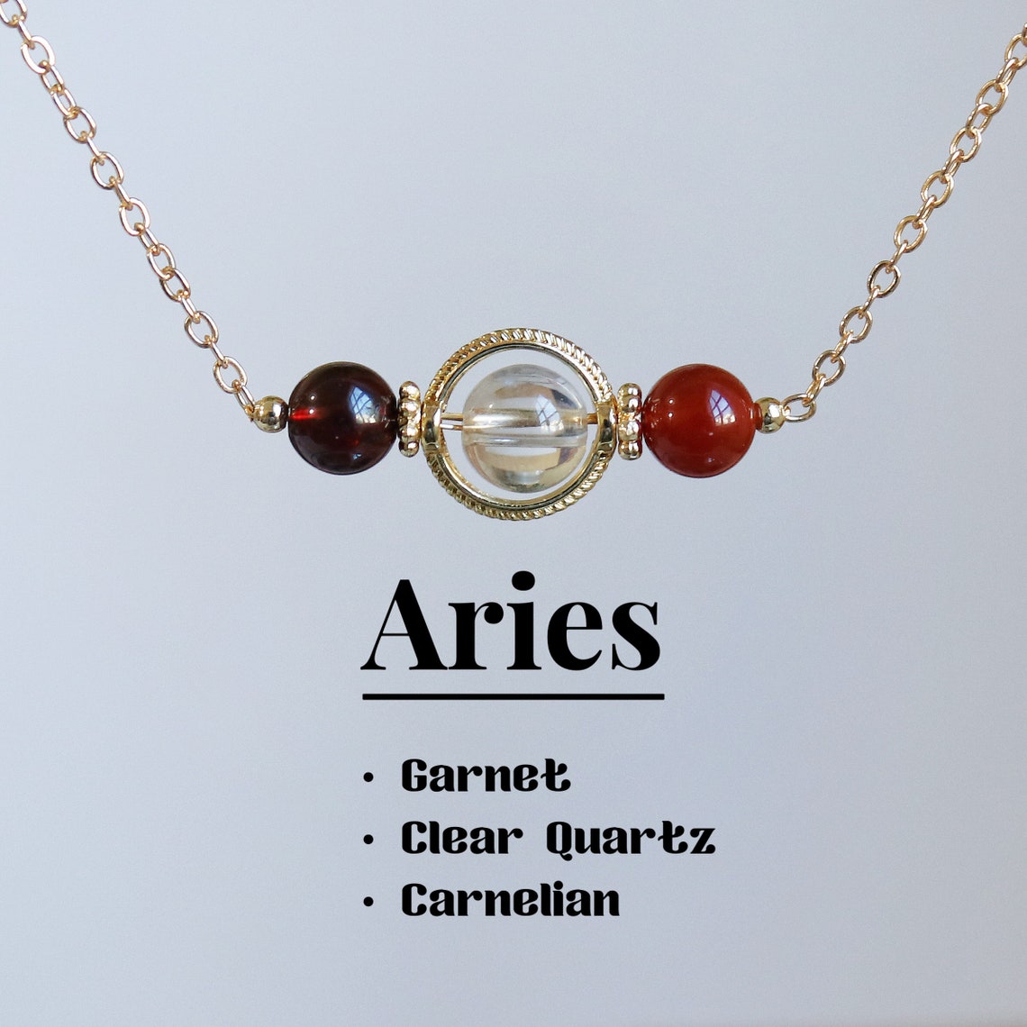 Aries Crystal Necklace, Garnet-clear Quartz-carnelian, Zodiac Crystal ...
