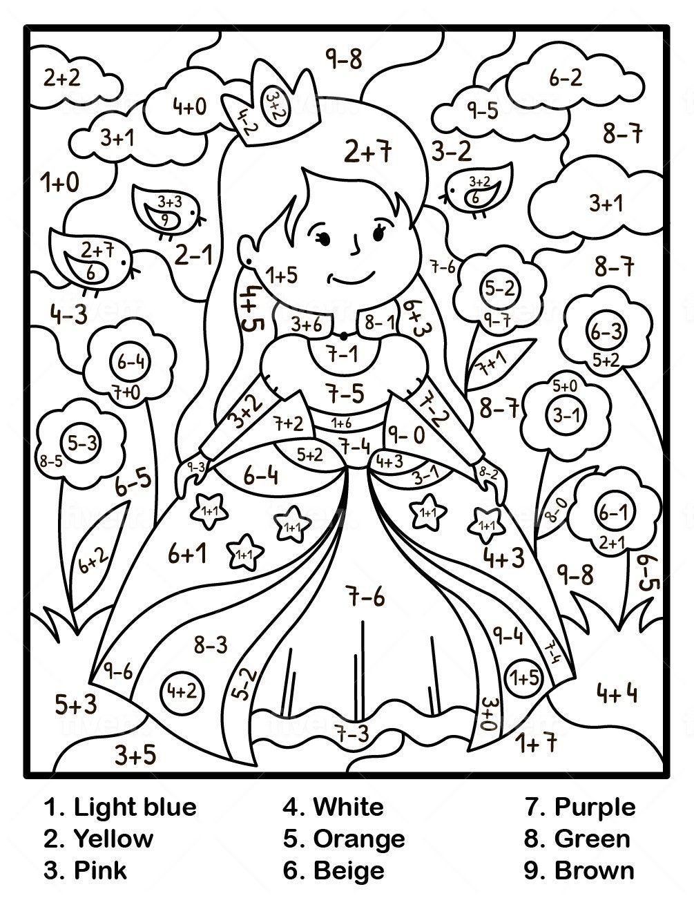Children's Color by Number Printable Fantasy Princess, Unicorn | PDF ...