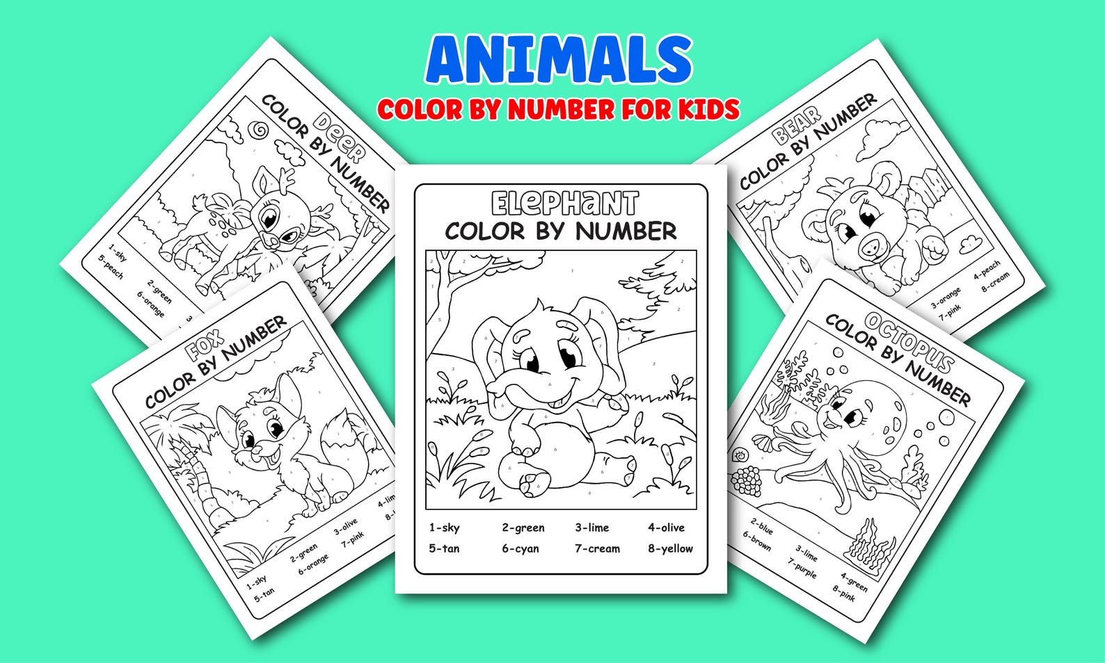 Printable Children's Animal Color by Numbers Pages - Set of 10 Fun and ...