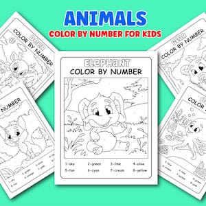 Printable Children's Animal Color by Numbers Pages - Set of 10 Fun and ...