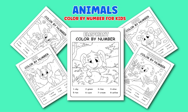 Printable Children's Animal Color by Numbers Pages - Set of 10 Fun and ...