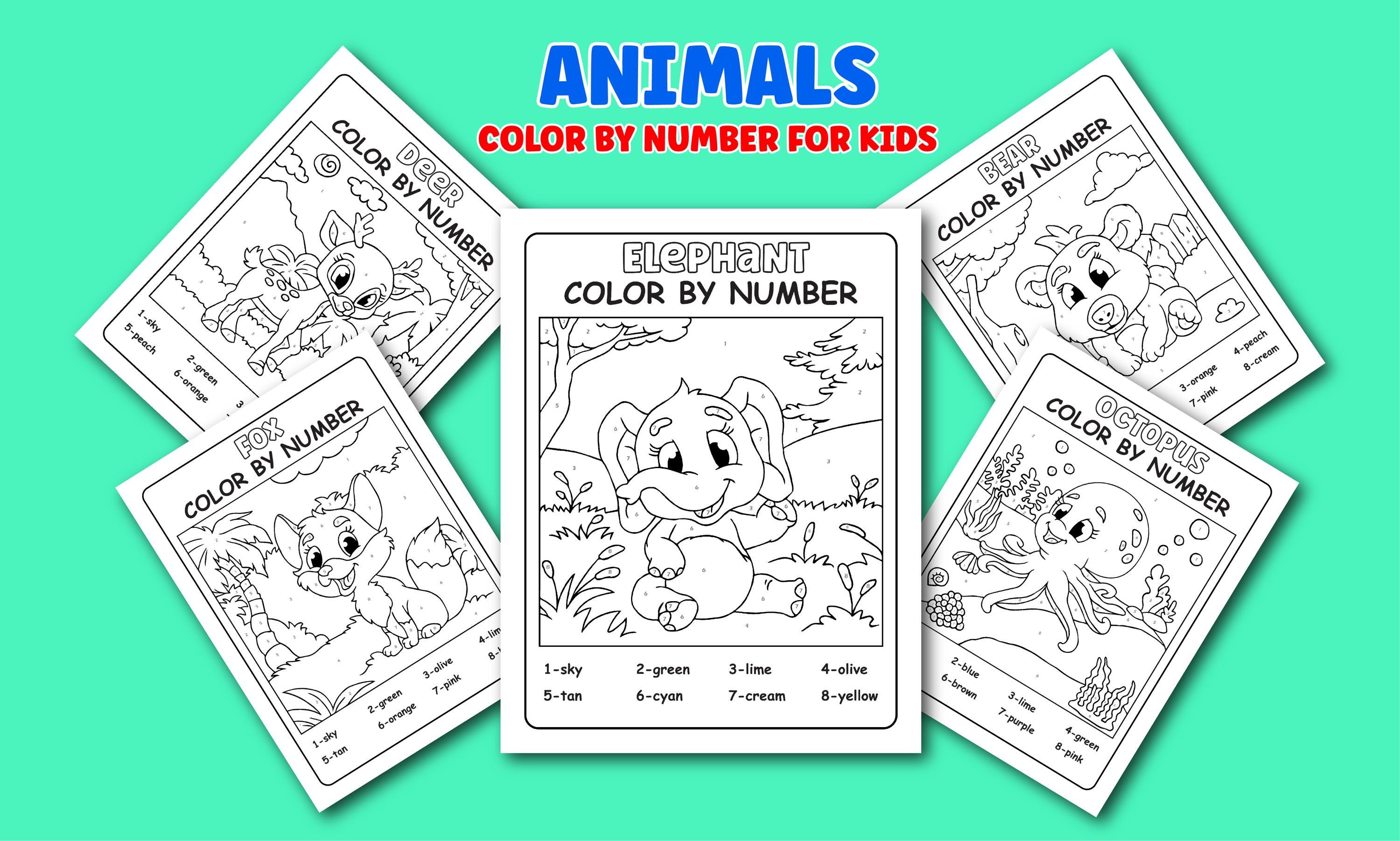 Printable Children's Animal Color by Numbers Pages - Set of 10 Fun and ...