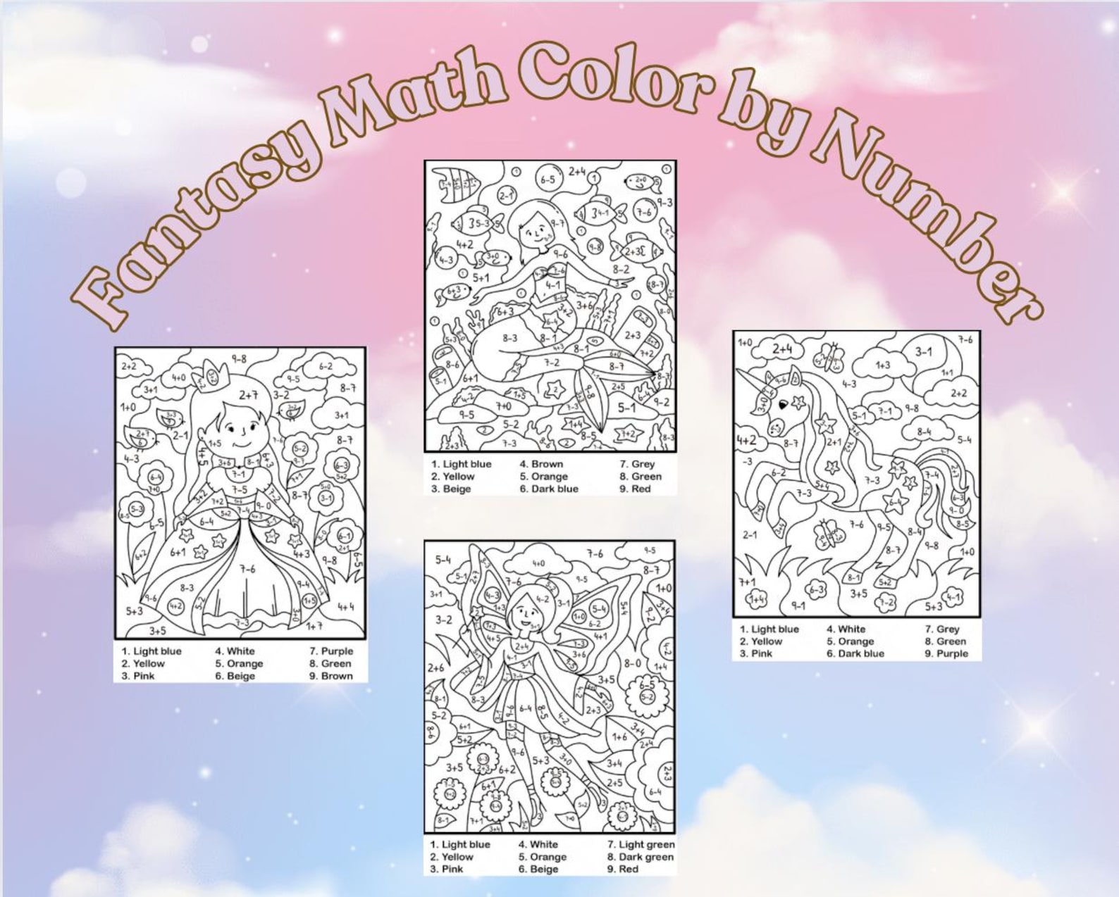 Children's Color by Number Printable Fantasy Princess, Unicorn | PDF ...