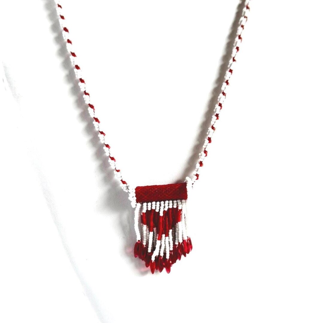 Beaded Heart Necklace, Red Dagger Fringe Pendant, Peyote Chain - Etsy