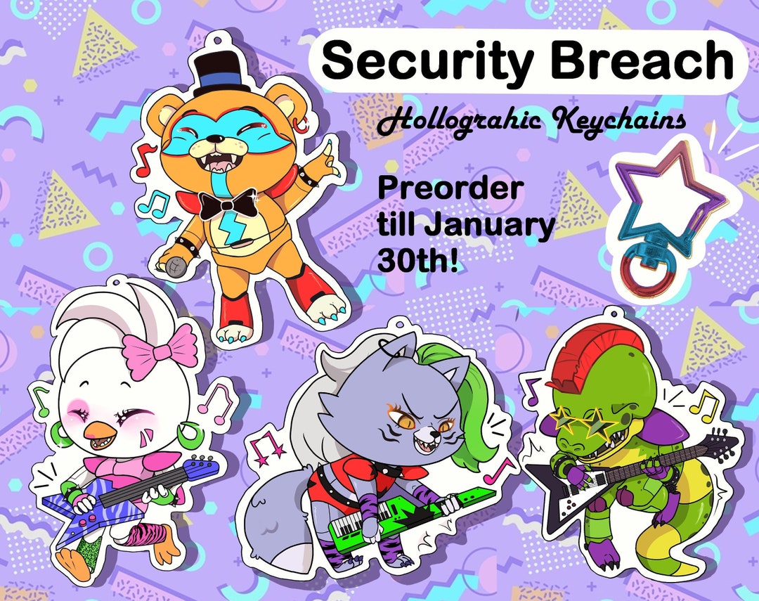 Fnaf Security Breach Holographic Keychains. With Epoxy and Color Star ...