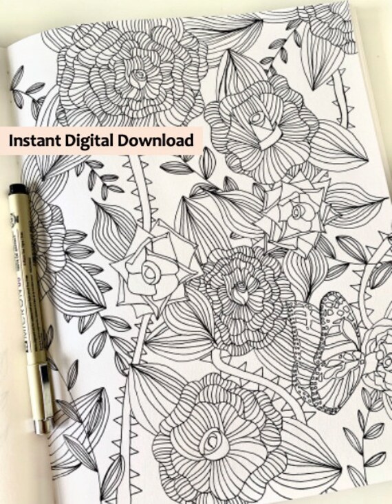 Flower Art Colouring Page Instant Digital Download | Etsy