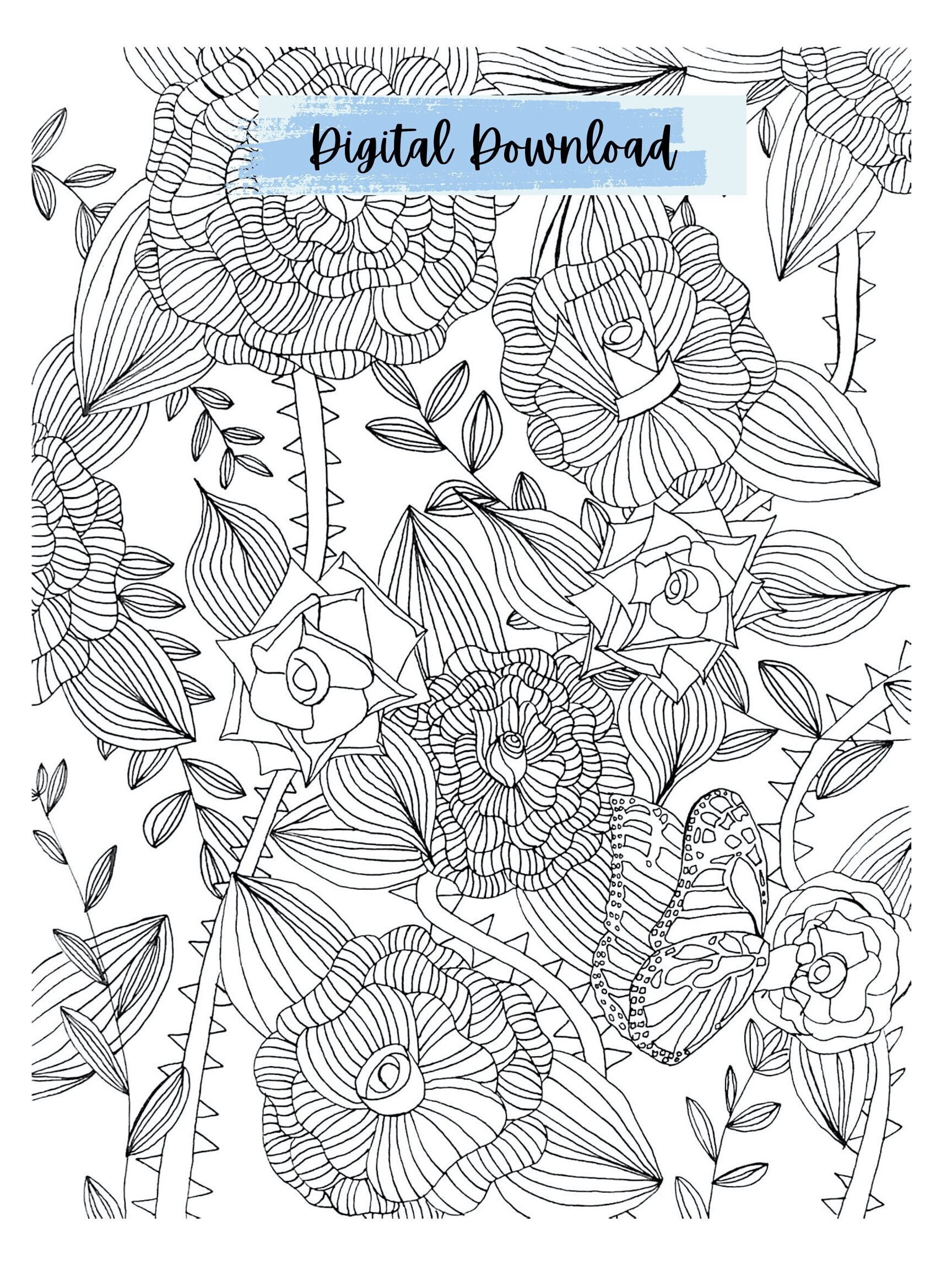 Flower Art Colouring Page Instant Digital Download - Etsy