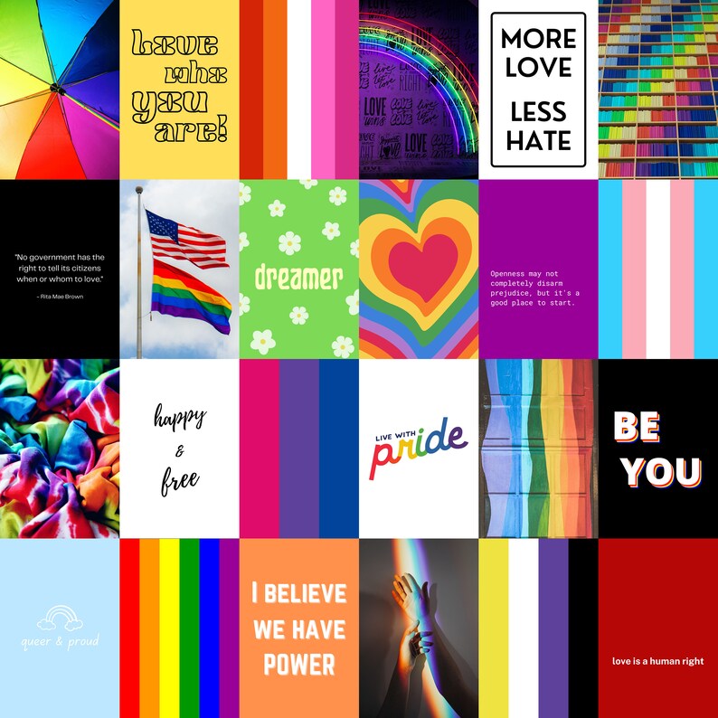 LGBTQ+ Photo Collage Kit 50 Pcs, Gay Pride Aesthetic Wall Collage Set ...