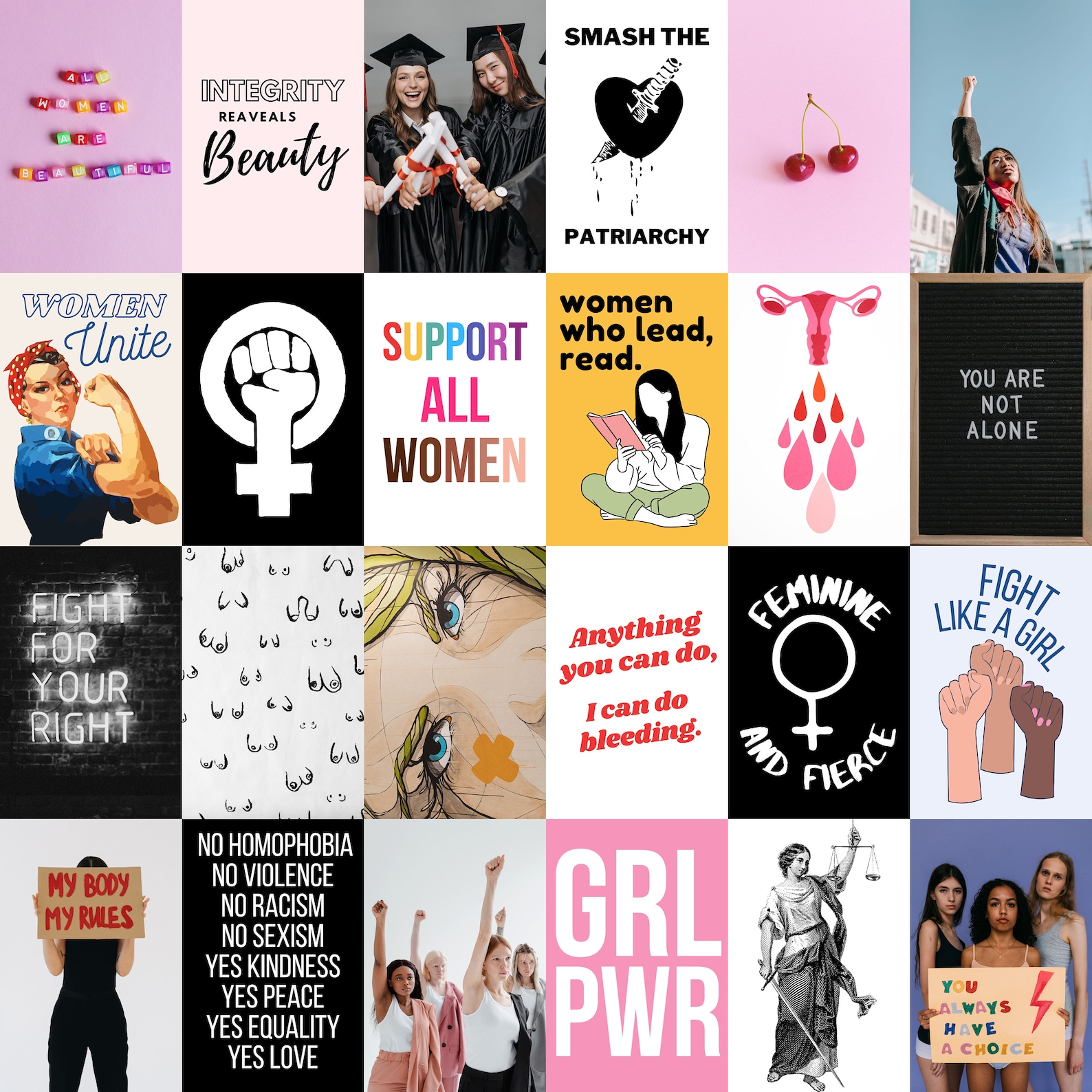 Girl Power Photo Collage Kit 50 Pcs Feminism Aesthetic Wall Etsy