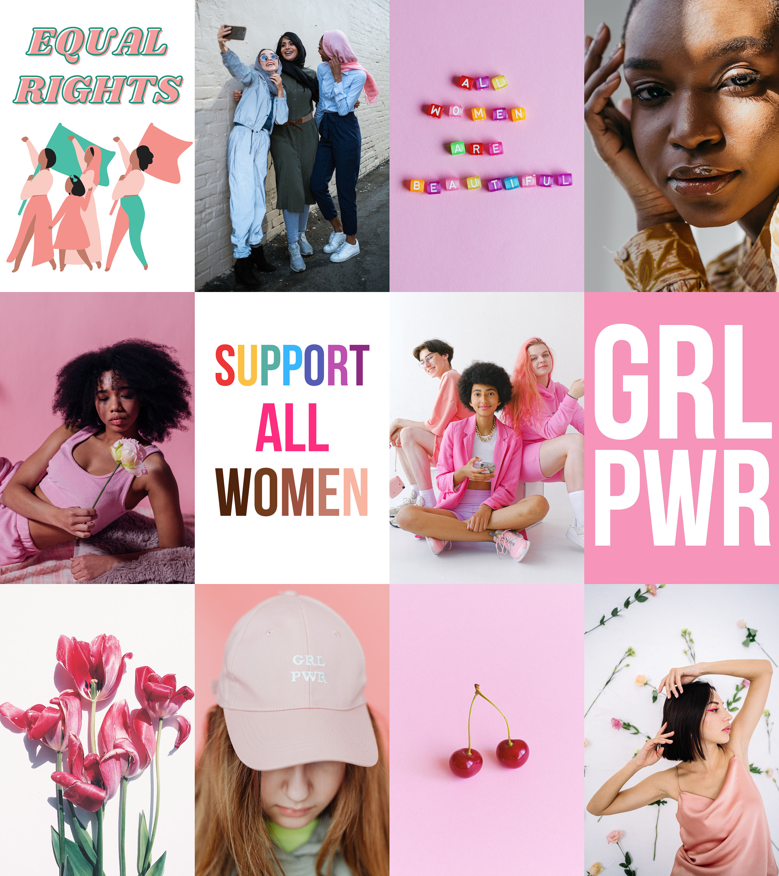 Girl Power Photo Collage Kit 50 PCS, Feminism Aesthetic Wall Collage ...