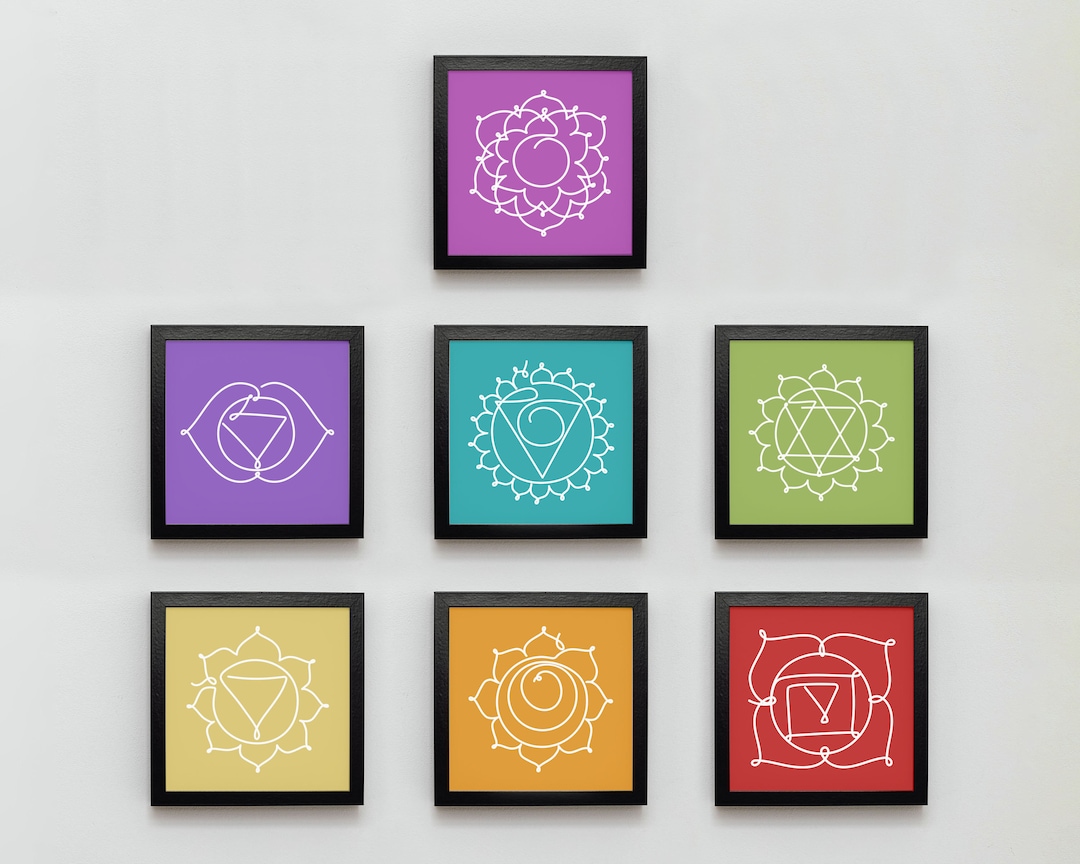 Chakra Wall Art Set, 7 Chakras Printable Art Download, Rainbow or Black ...