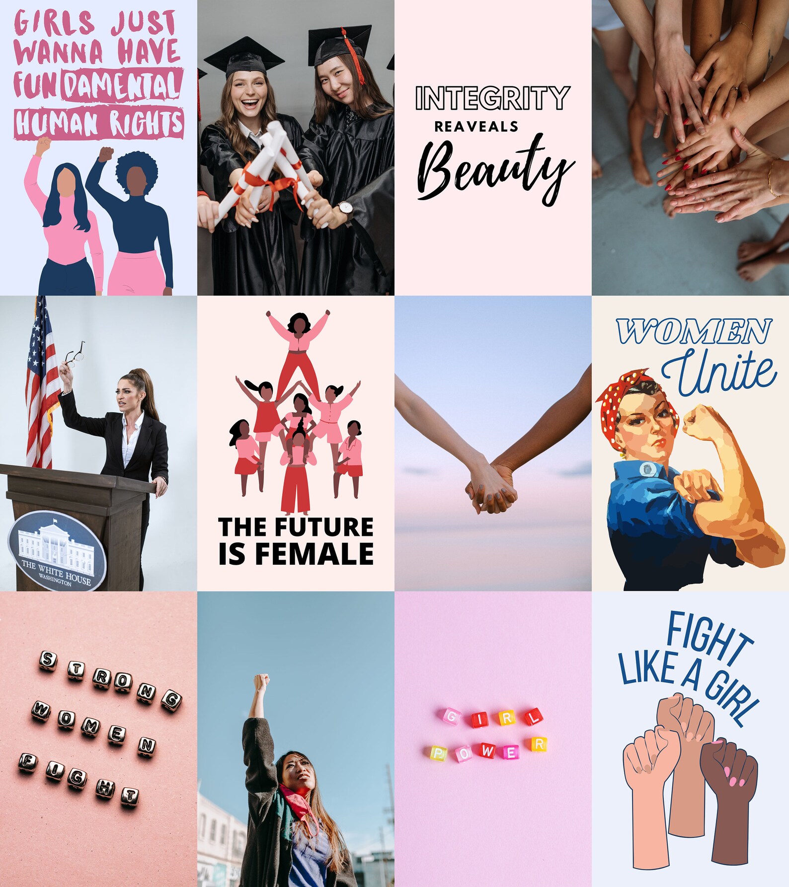 Girl Power Photo Collage Kit 50 PCS, Feminism Aesthetic Wall Collage ...