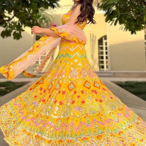 Yellow Lehenga Choli for Women Designer Haldi Wedding Party Wear Ghagra ...