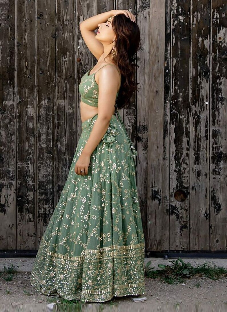 Green Sequence Lehenga Choli for Women Party Wear Mahendi - Etsy