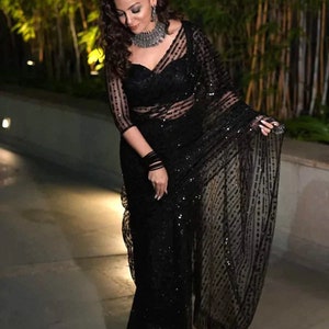 Designer Black Saree for Women Wedding Party Wear Sarees Bridesmaids,reception Wear Sari Sangeet ...