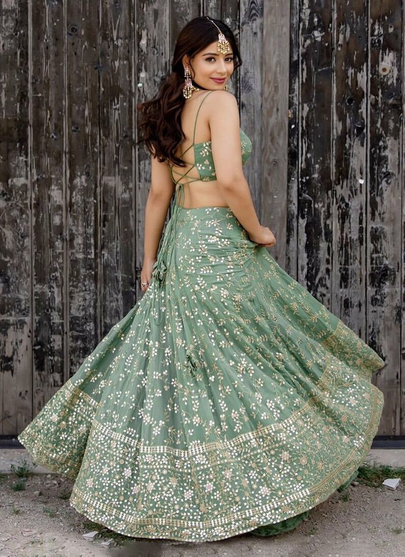 Green Sequence Lehenga Choli for Women Party Wear Mahendi - Etsy