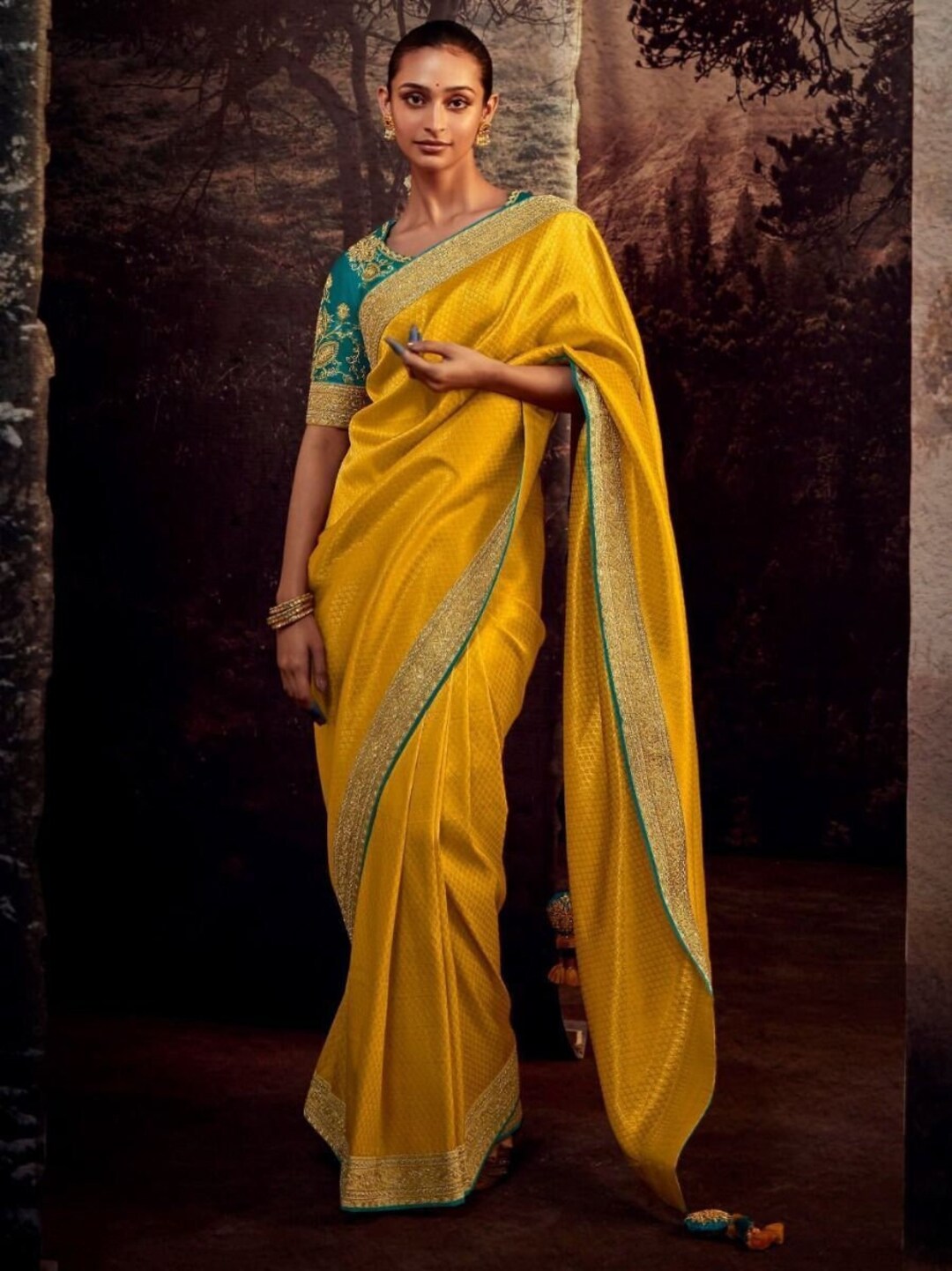 Haldi Party Wear Traditional Designer Saree for Her Wedding Haldi ...