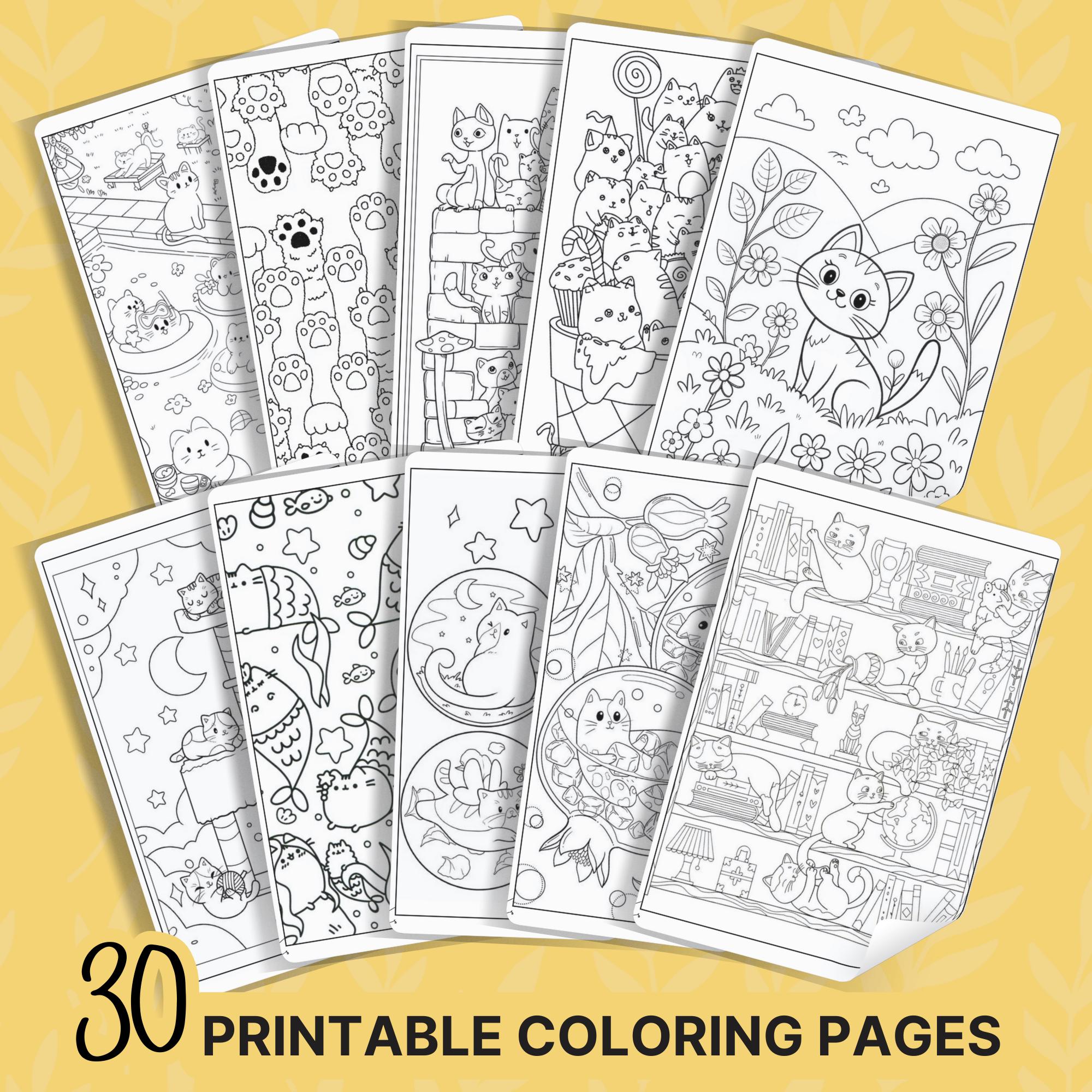 Cats Coloring Pages: 30 Printable Fun Coloring Book for Kids, Perfect ...