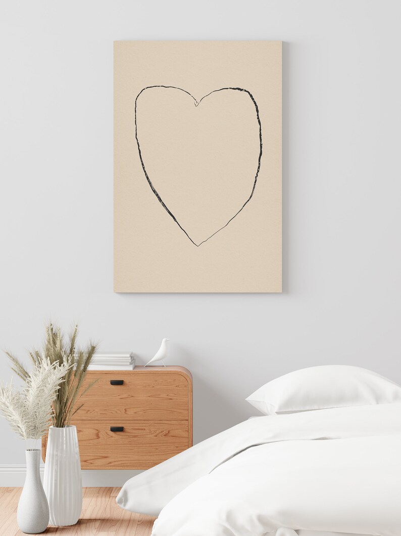 Fine Line Heart Print Abstract Heart Drawingmodern Simple - Etsy