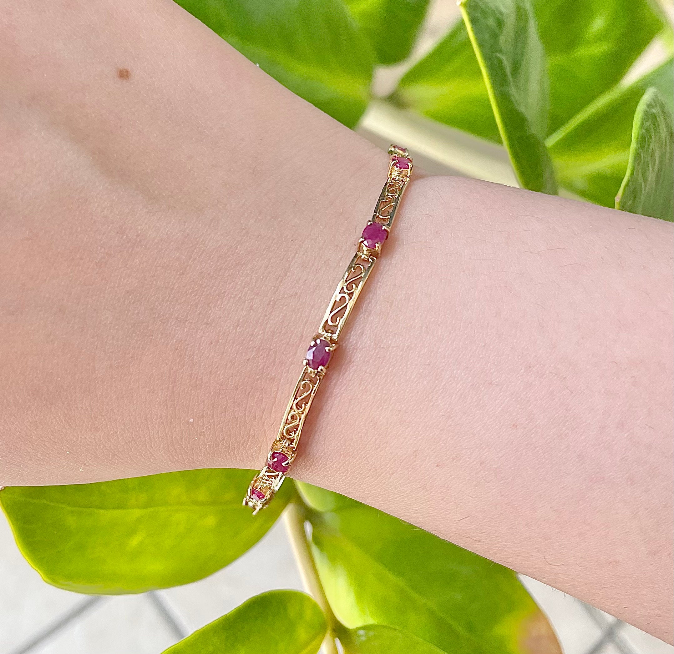 14k Yellow Gold Ruby Bracelet - Etsy
