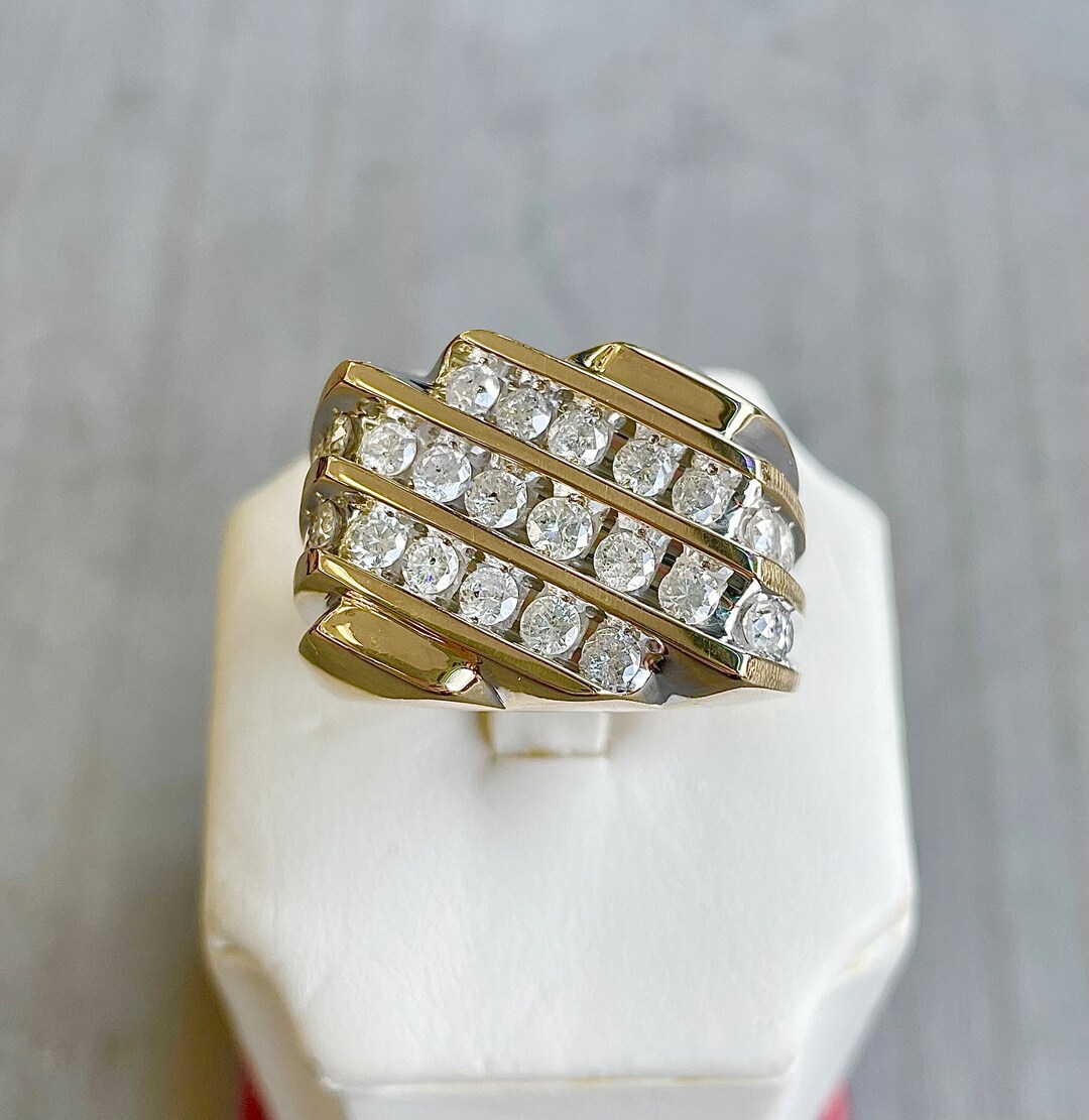 10k Two Tone Chunky Diamond Ring - Etsy