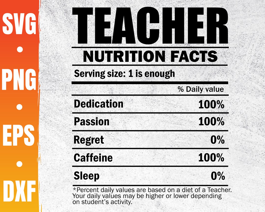 Teacher Nutrition Facts Svg | Teacher Life Png | National Teacher's Day ...