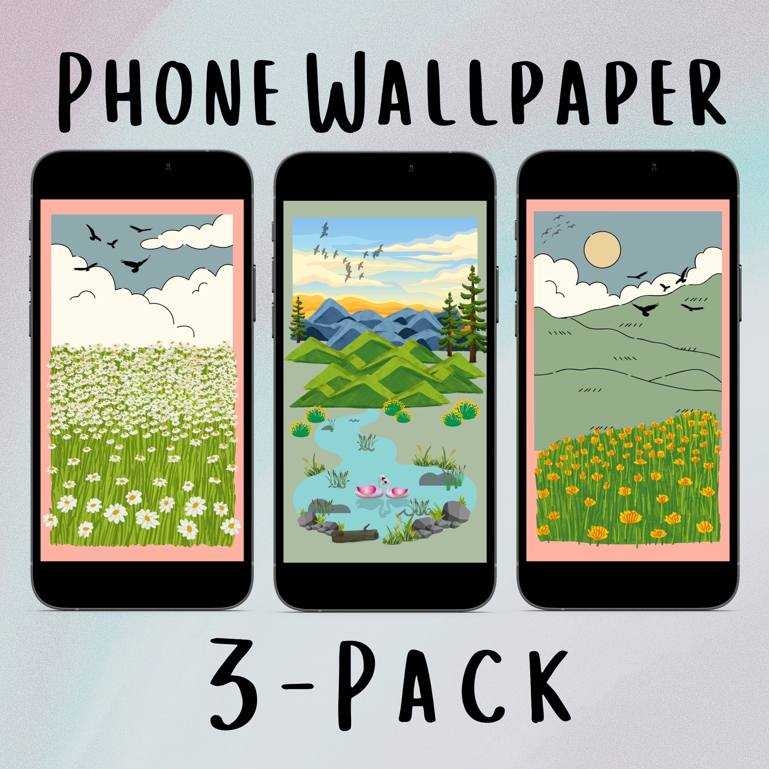 3 Scenic Phone Wallpapers | Landscape Background | Original Art - Etsy