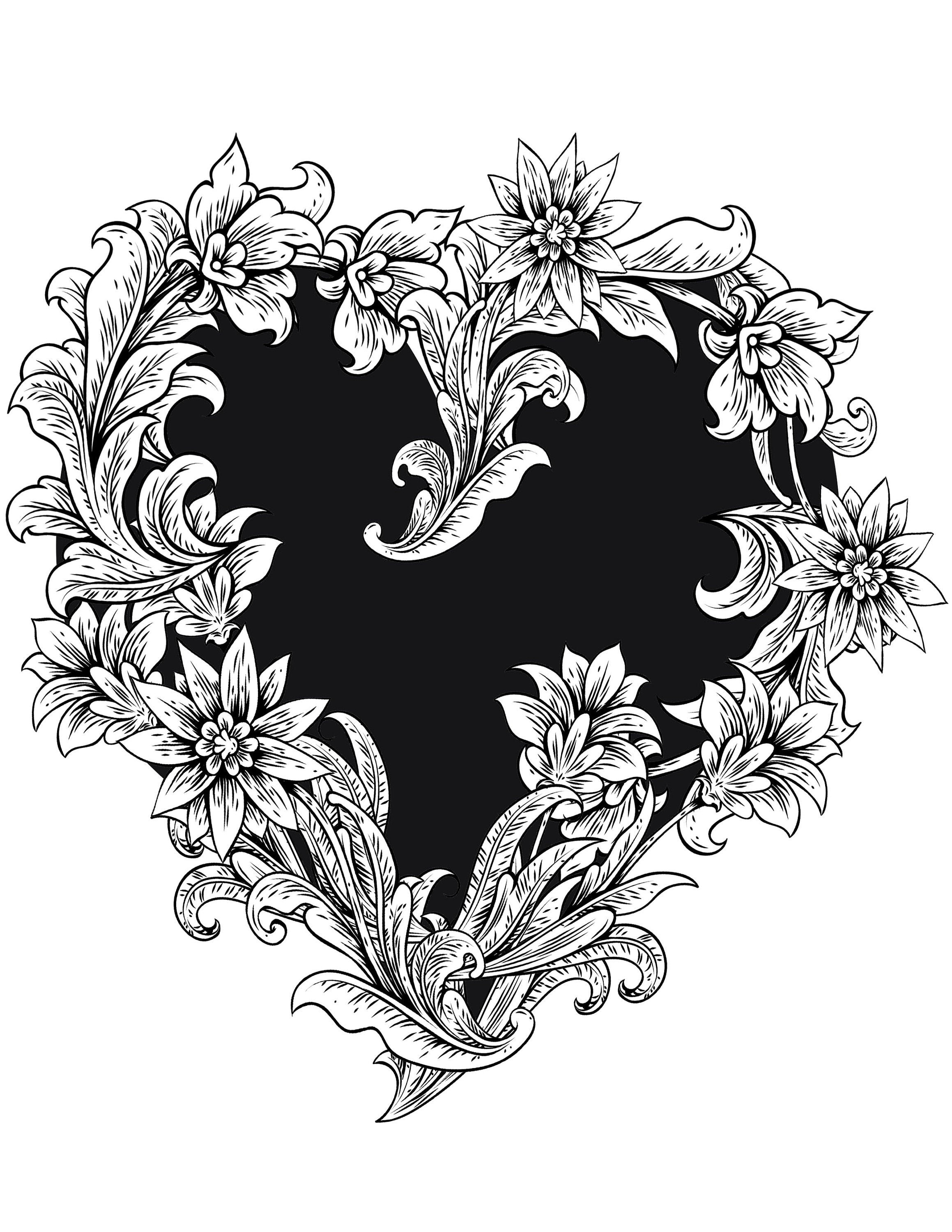Coloring Page - Heart - Flowers - Intricate - Etsy