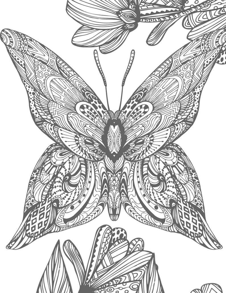 Coloring Page - Butterflies - Flowers - Intricate - Etsy