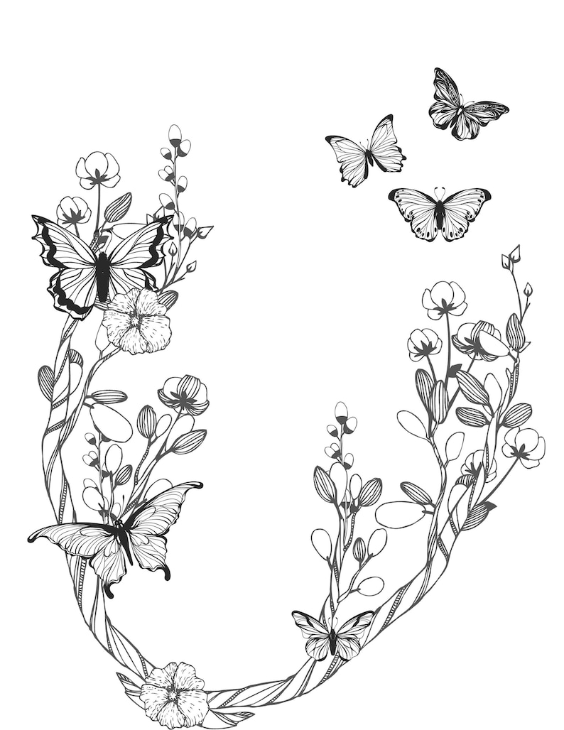 Coloring Page - Butterflies - Flowers - Intricate - Etsy