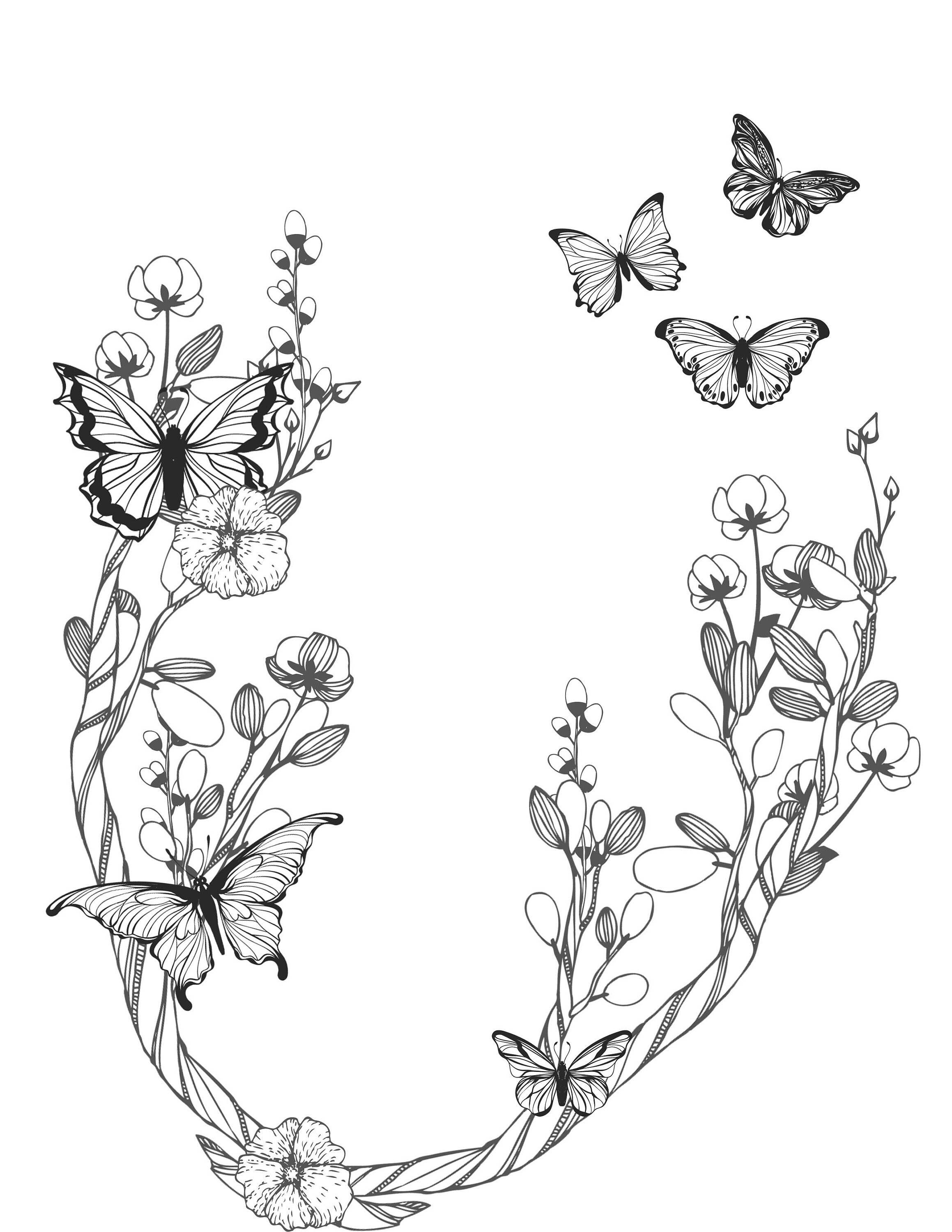Coloring Page - Butterflies - Flowers - Intricate - Etsy