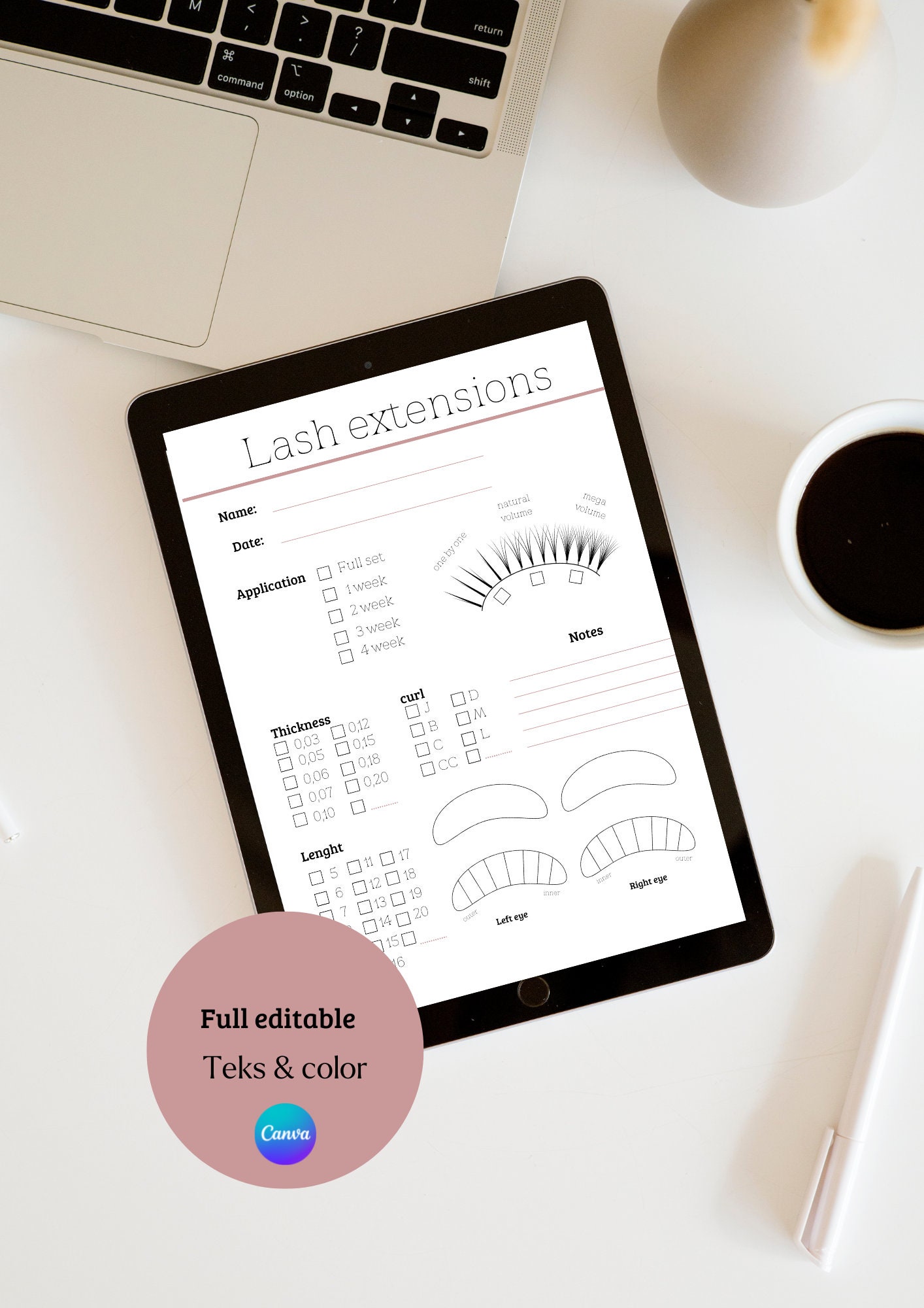 Editable Lash Client Template, Eyelash Extensions Client Record Card ...