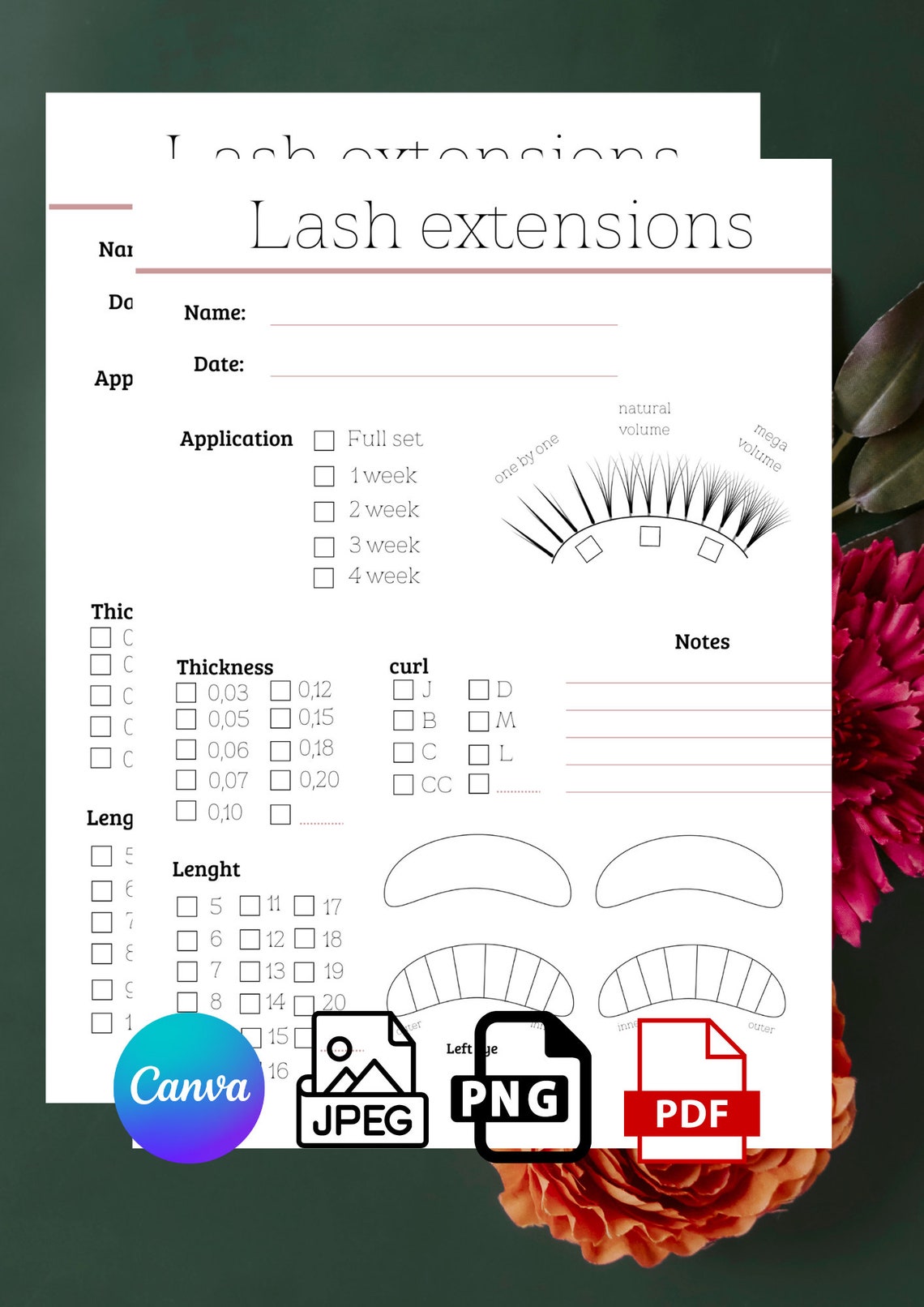 Editable Lash Client Template, Eyelash Extensions Client Record Card ...