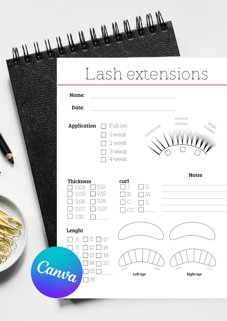 Editable Lash Client Template, Eyelash Extensions Client Record Card ...