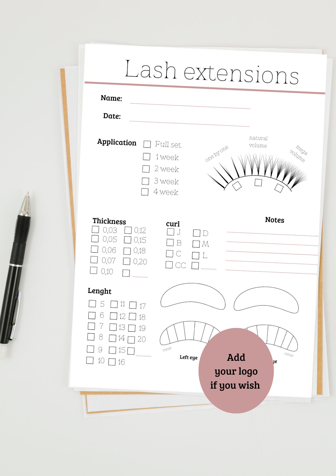 Editable Lash Client Template, Eyelash Extensions Client Record Card ...