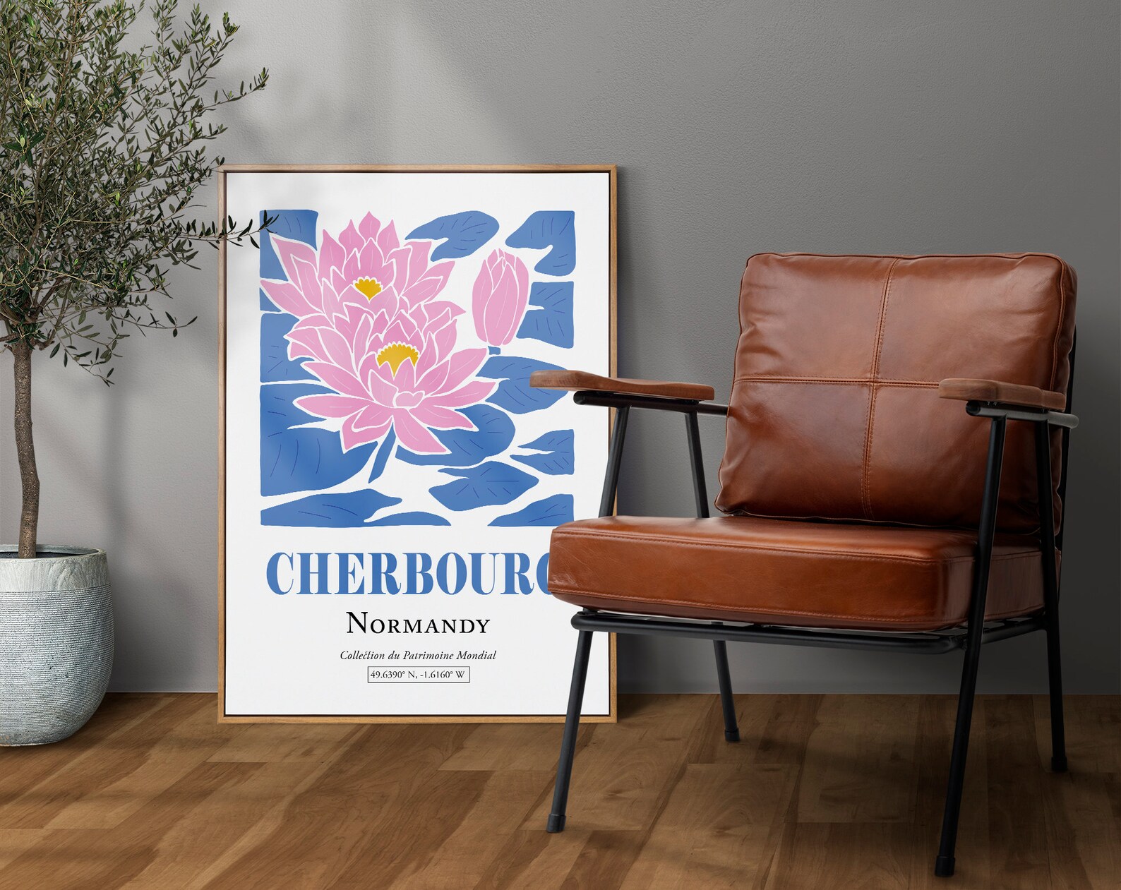 Cherbourg Normandy France Pink Flowers With Blue Leaves, Minimalistic ...