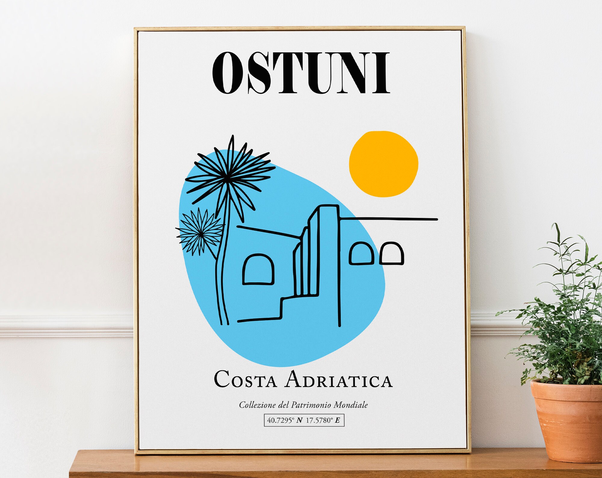 Ostuni, Pouilles Pouilles, Italie Esthétique Blue House Line Art Over ...