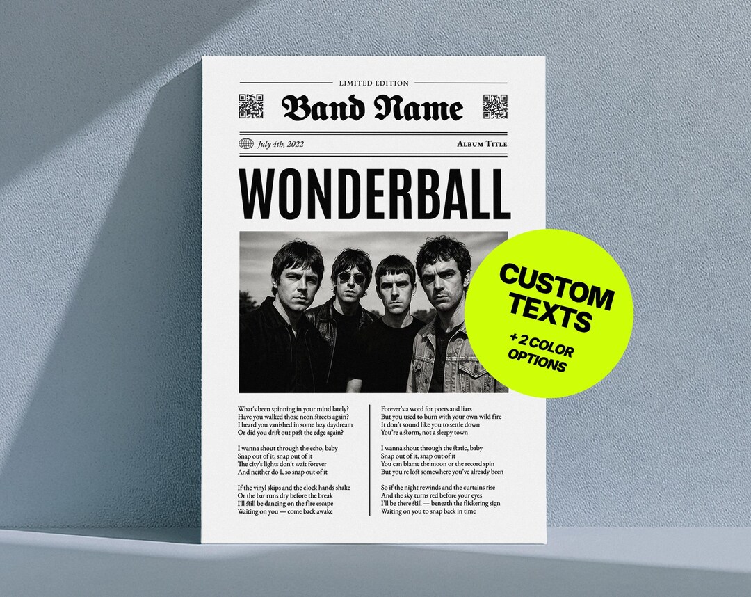 Custom Song Lyrics Print, Custom Newspaper, Guitar Player Gift, Rap ...