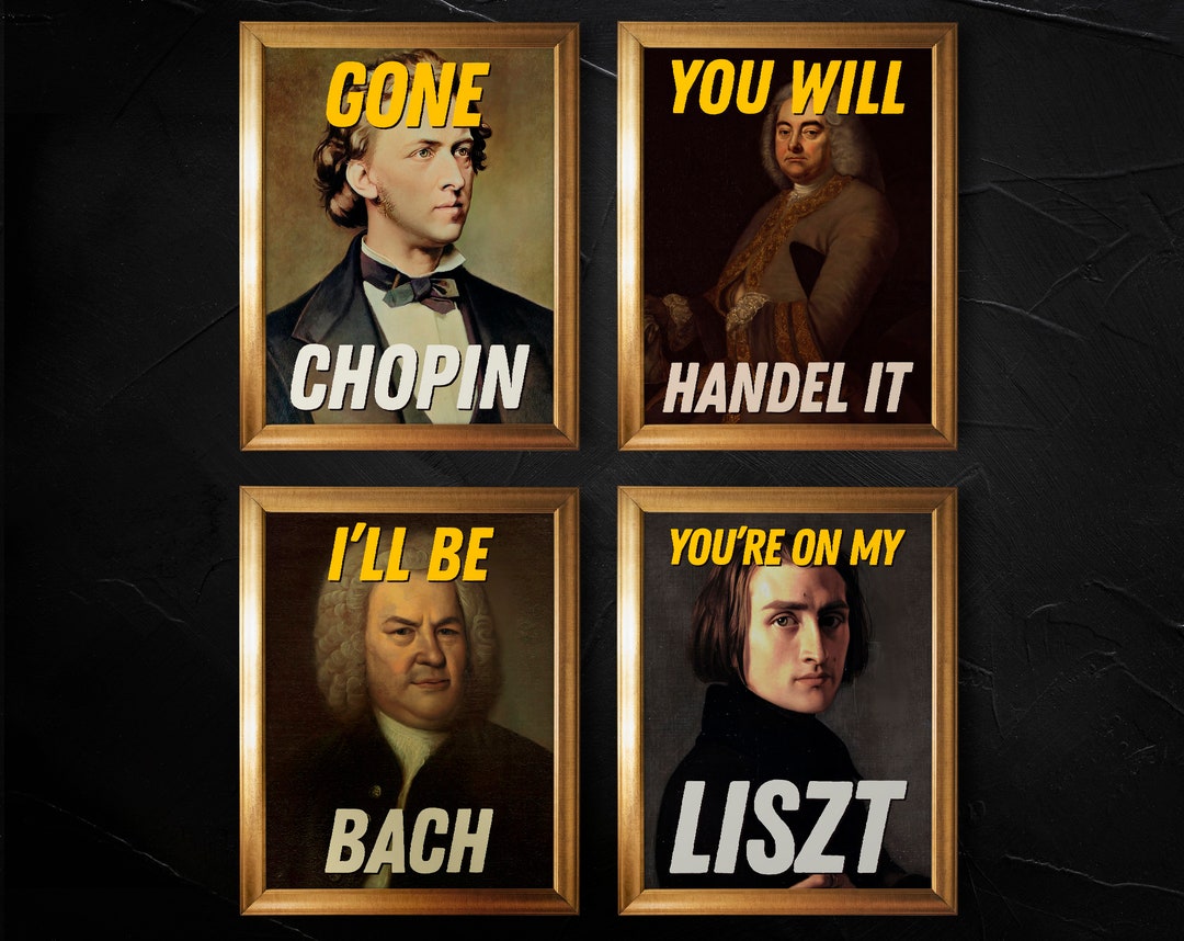 SET of 4 Composers Handel, Bach, Liszt, Chopin Portraits Funny Wall ...