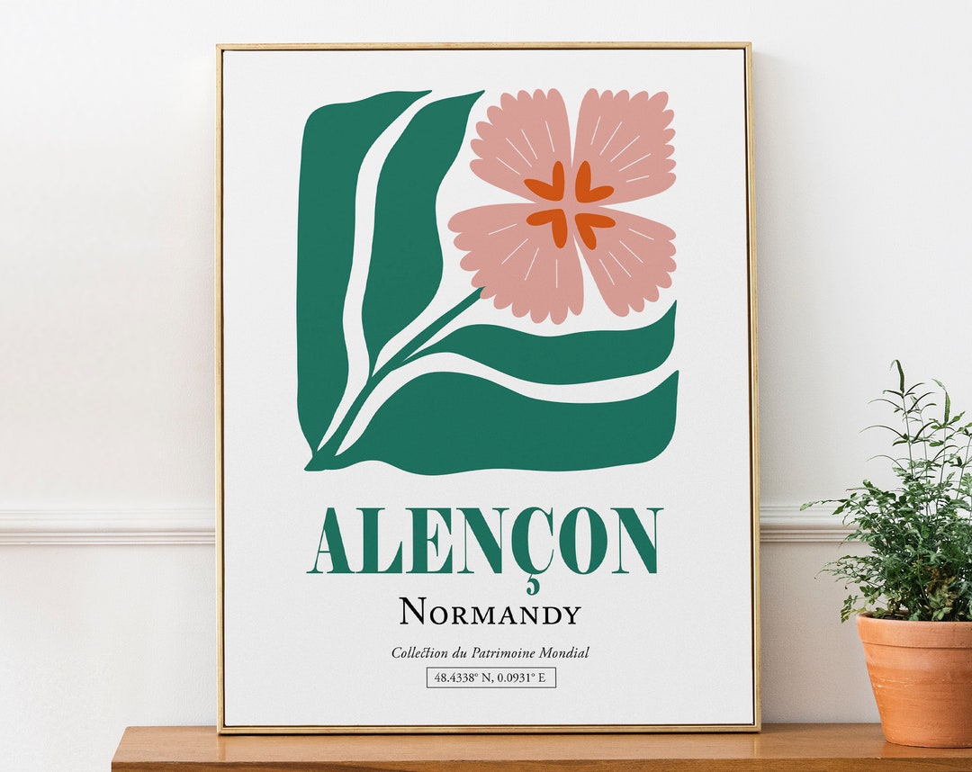 Alençon Normandy France Pink Flower With Green Stalk, Minimalistic ...