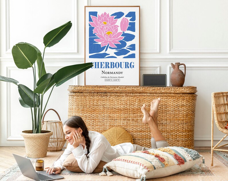 Cherbourg Normandy France Pink Flowers With Blue Leaves, Minimalistic ...