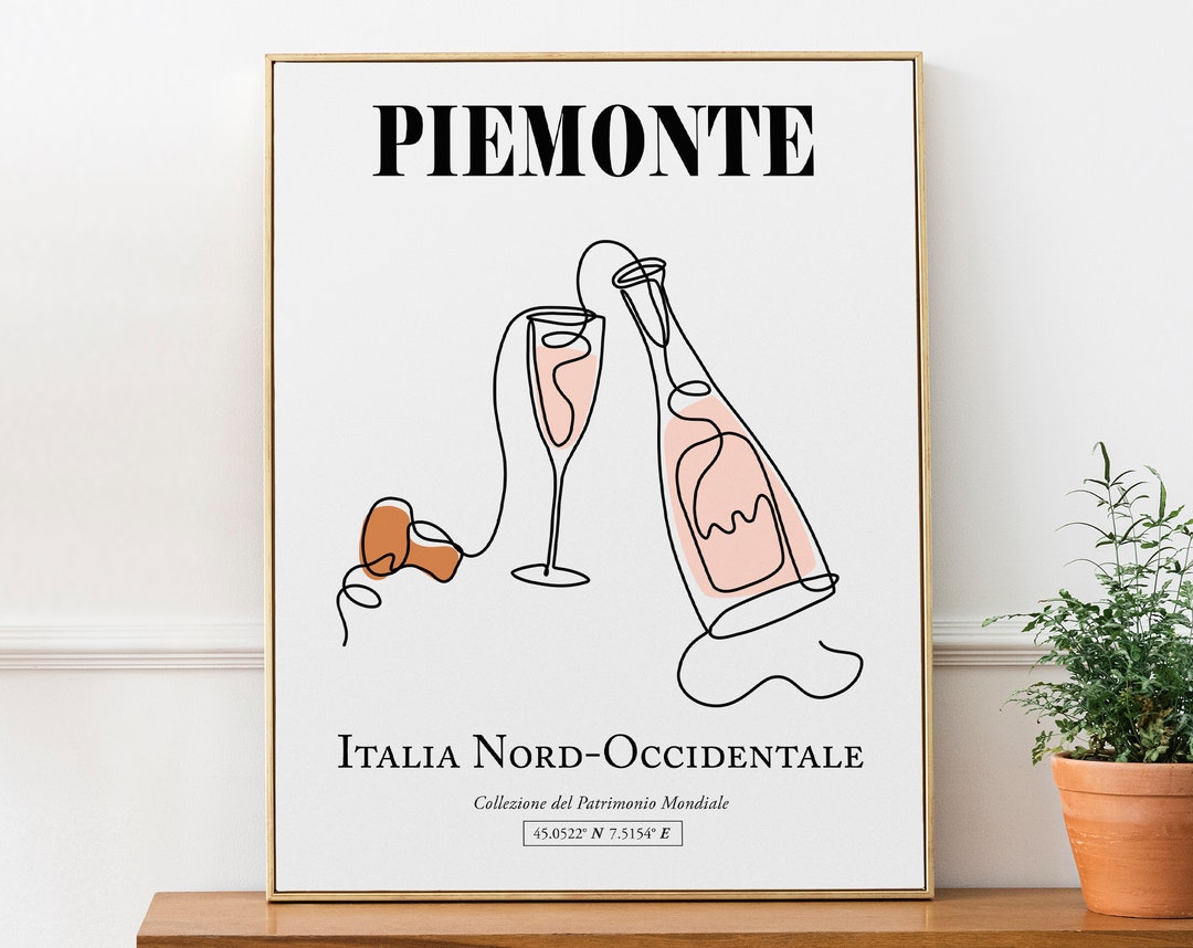 Piemonte, Italy, Piedmont (italia Nord-ovest) Prosecco One Line Art ...