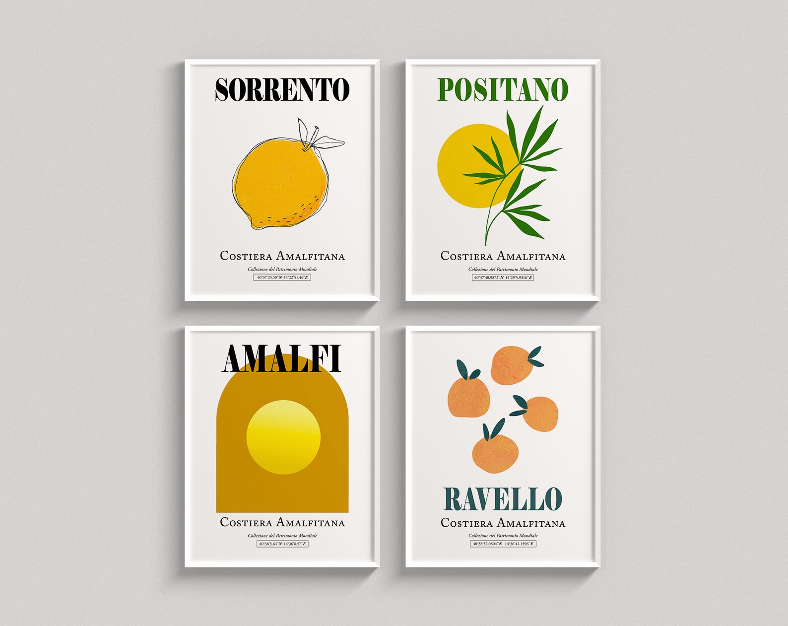 4 Italy Print Posters SET — Amalfi Coast Popular Destinations (positano ...
